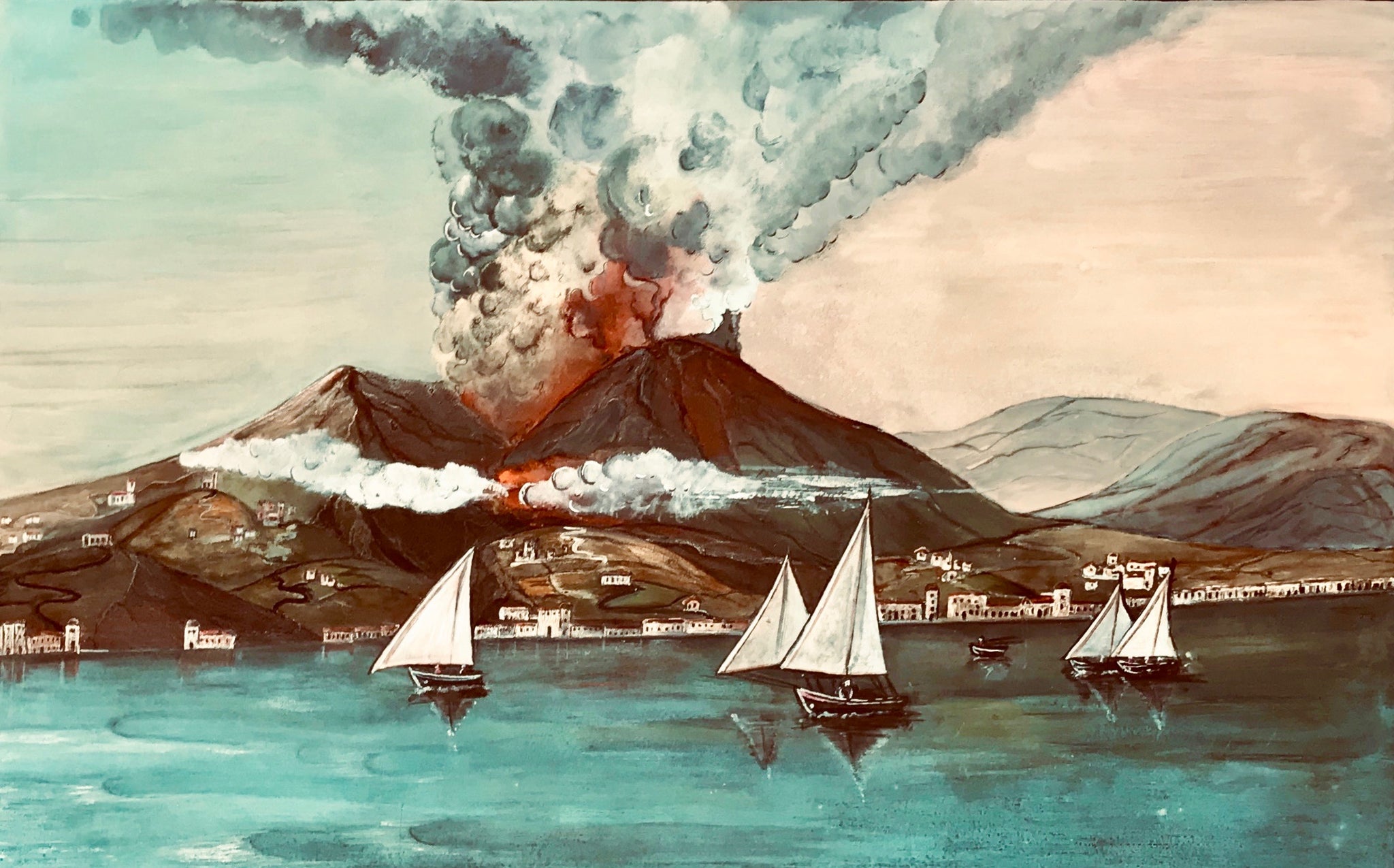 City Views, Landscapes, Italy, Volcano, Naples, Vesuvius, erupting ...