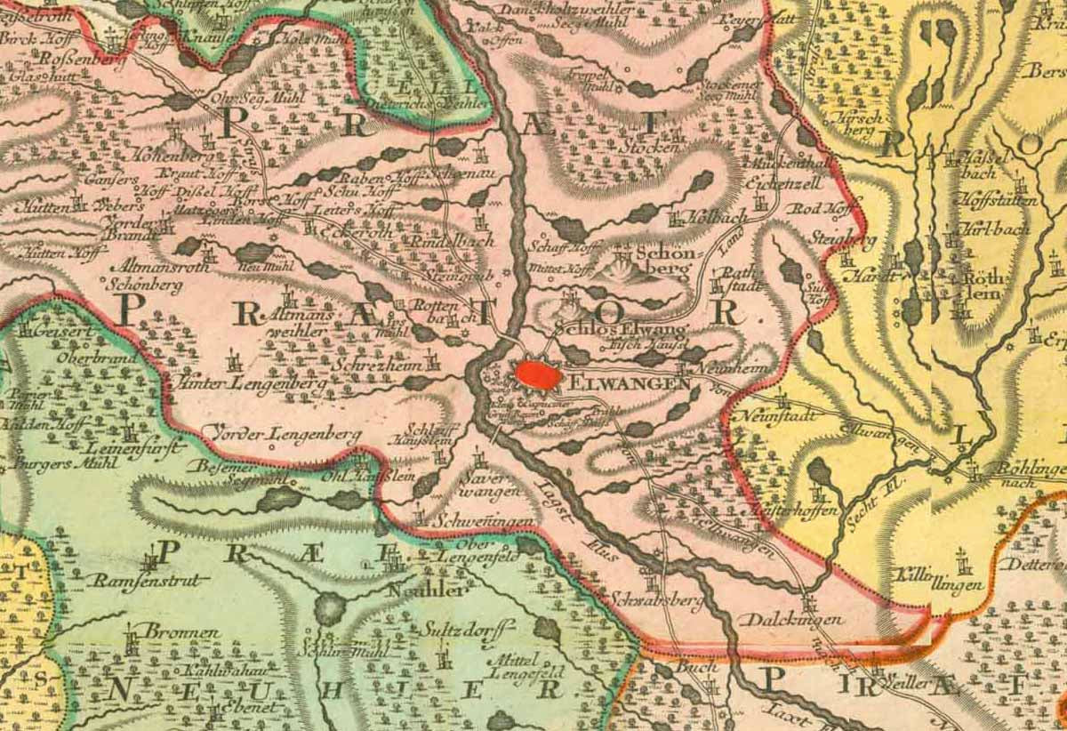 Maps, Germany, Ellwangen, Baden Württemberg, Seutter – Philographikon ...